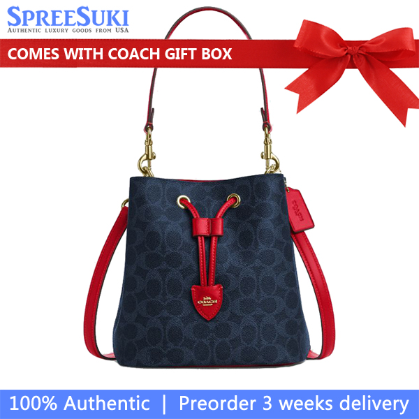 SpreeSuki - Coach Rowan Bucket Bag In Signature Canvas Denim Bold Red ...