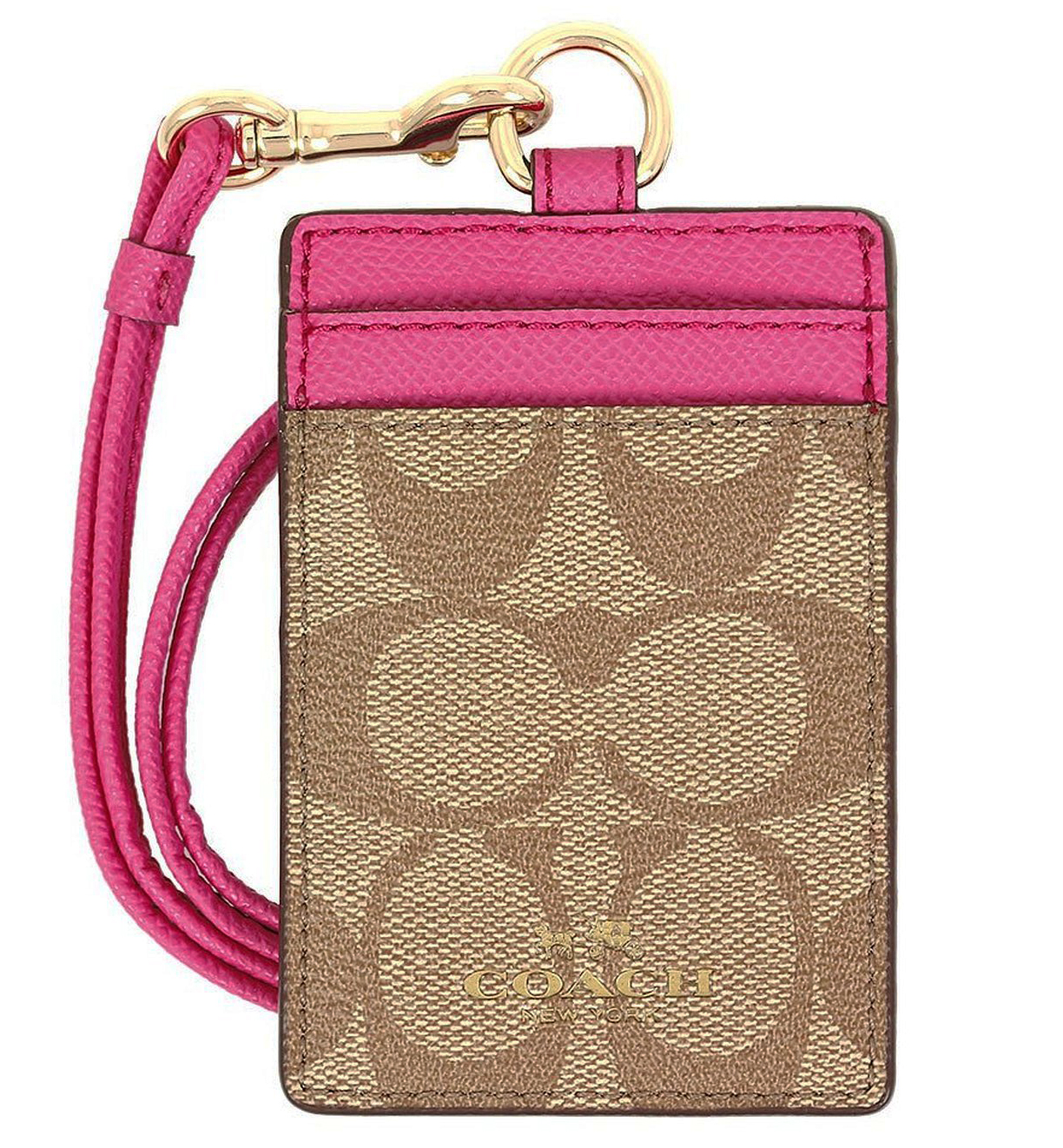 SpreeSuki - Coach Signature PVC Lanyard ID Khaki / Dahlia # F63274